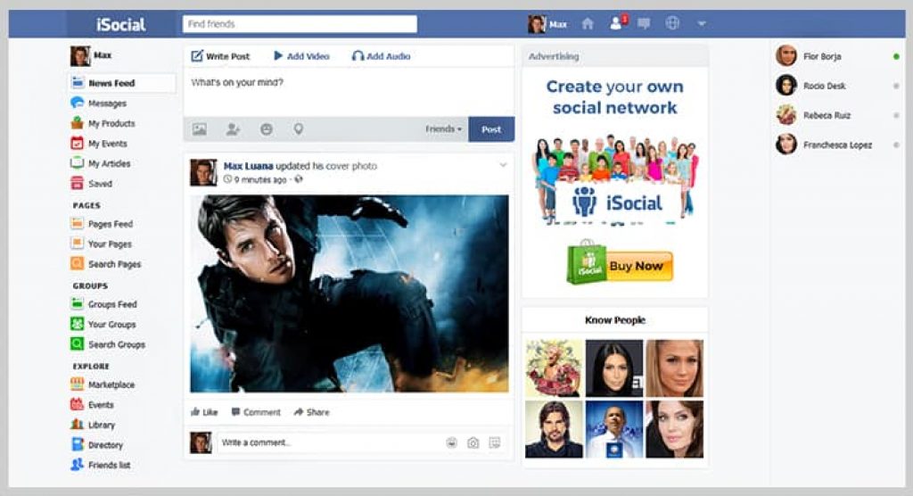 PhpSocial – Plataforma de Rede Social – Aparência do Facebook – Mercado D